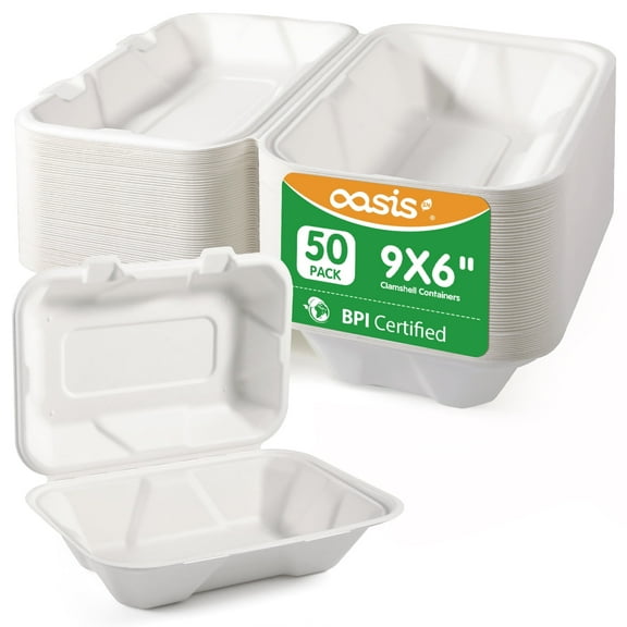 50 Pack Clamshell Take Out Food Containers 8x8 Inch, 100% Compostable ...