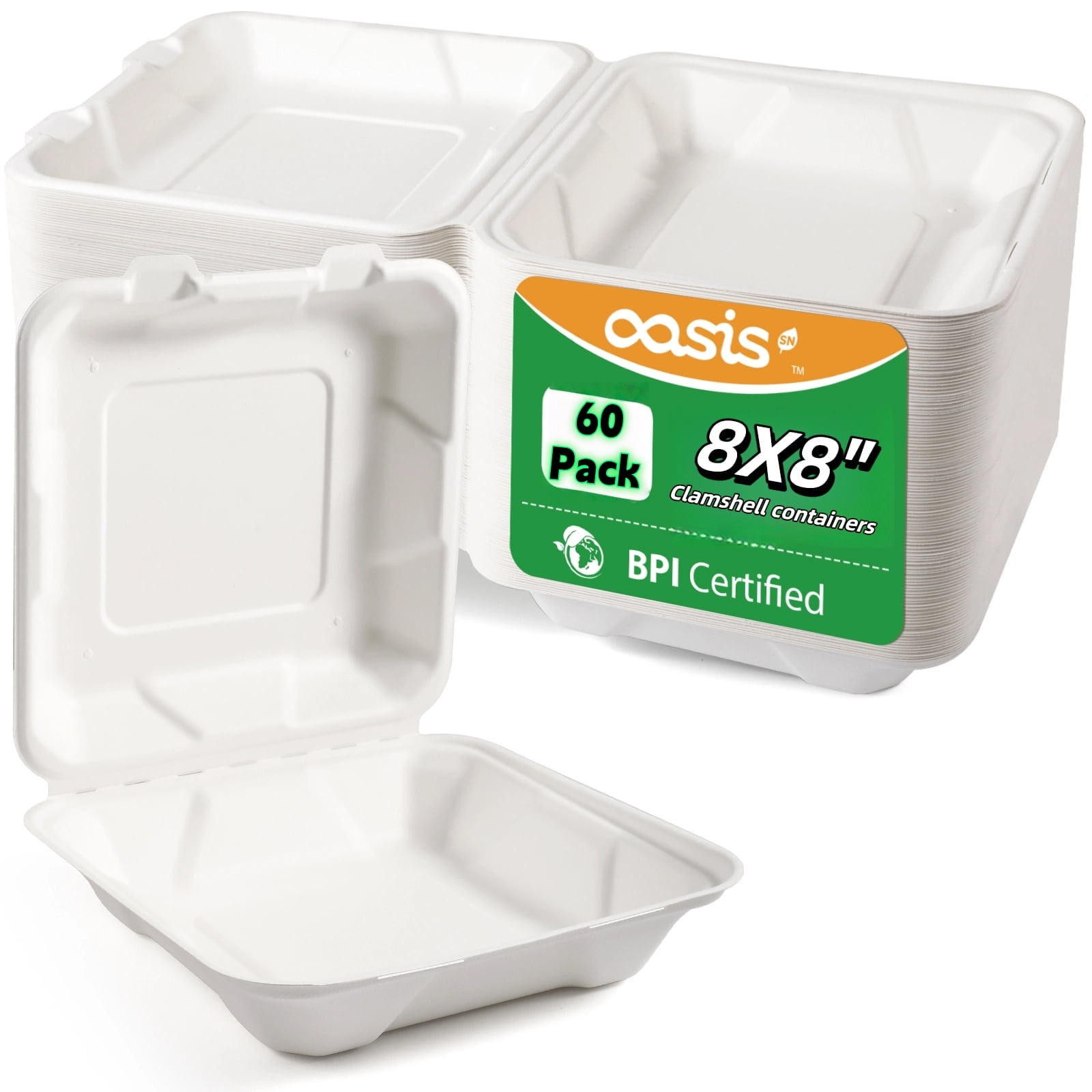 OasisSN Compostable 60 Pack 8x8 Inch Disposable Square Lunch Box ...