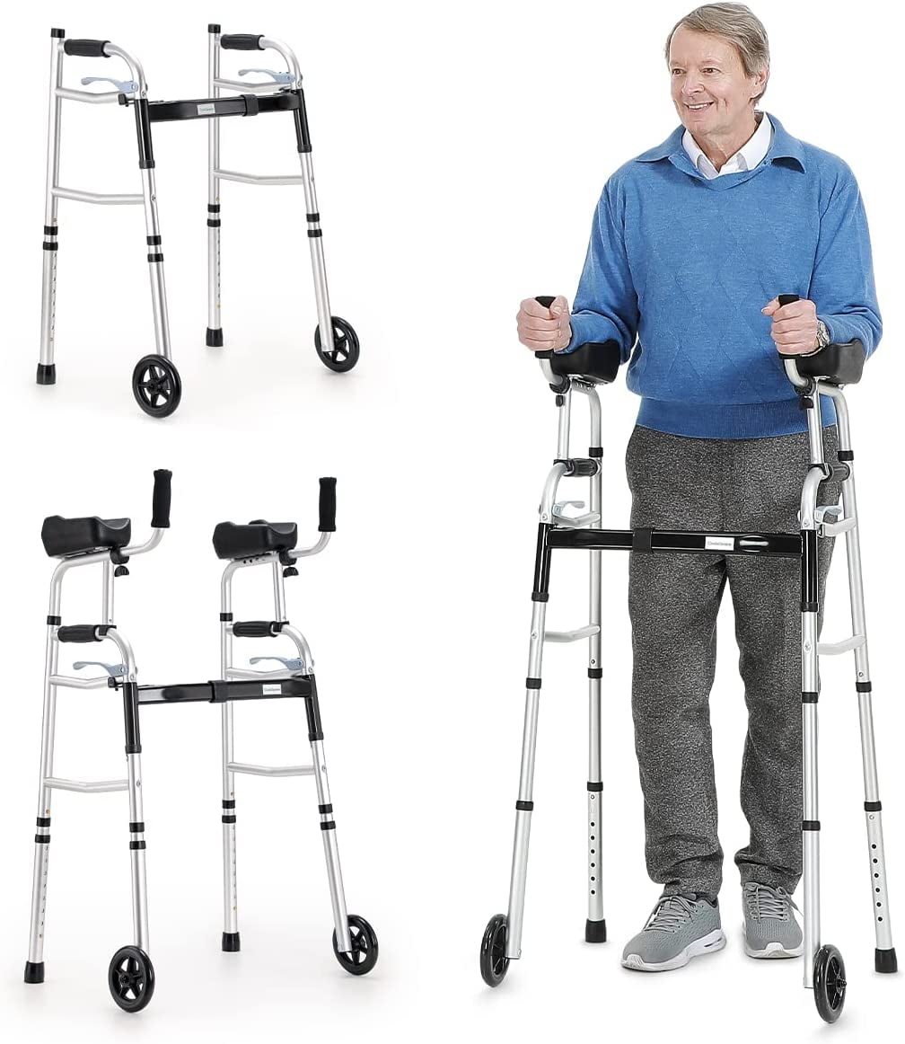 "OasisSpace Elderly Foldable Walker: 300lbs Adult Medical Health Stand ...