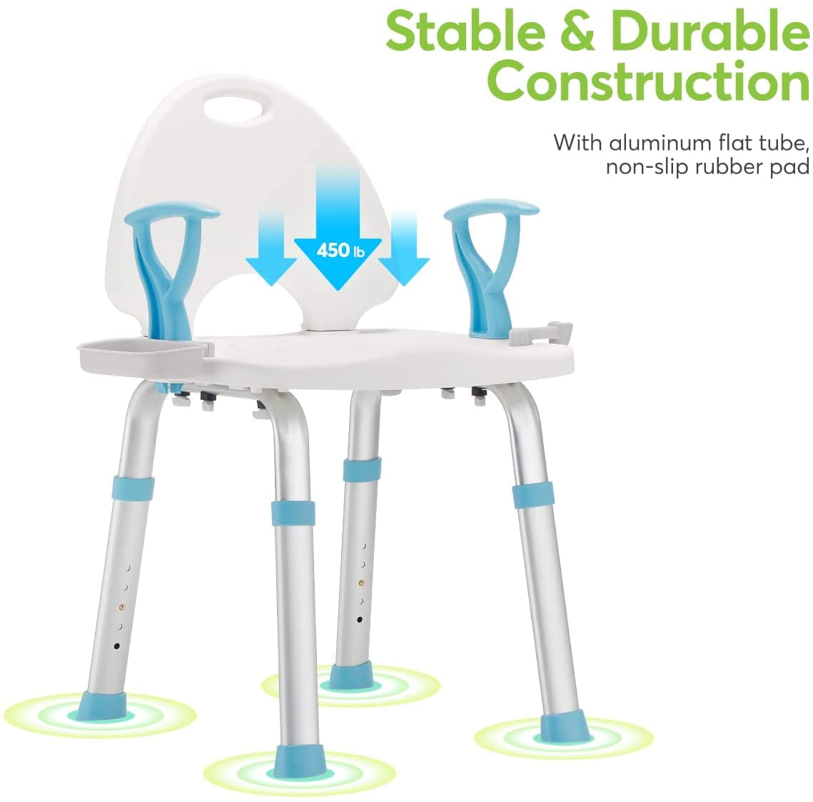 OasisSpace Shower Chair - 450lbs, Wide Seat, Adjustable for Seniors and ...
