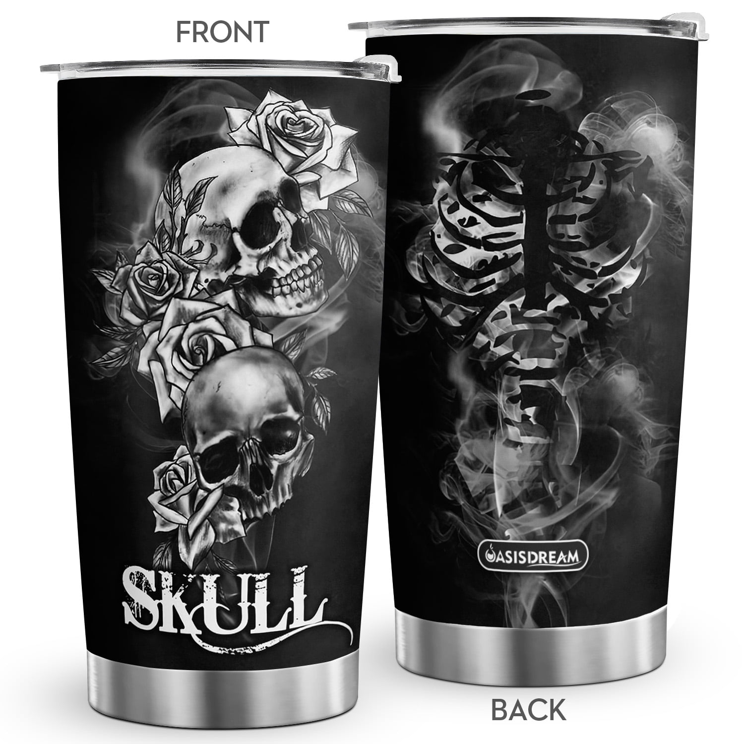Oasisdream 20oz Smoke Skull Tumbler Cup Stainless Steel Vacuum ...
