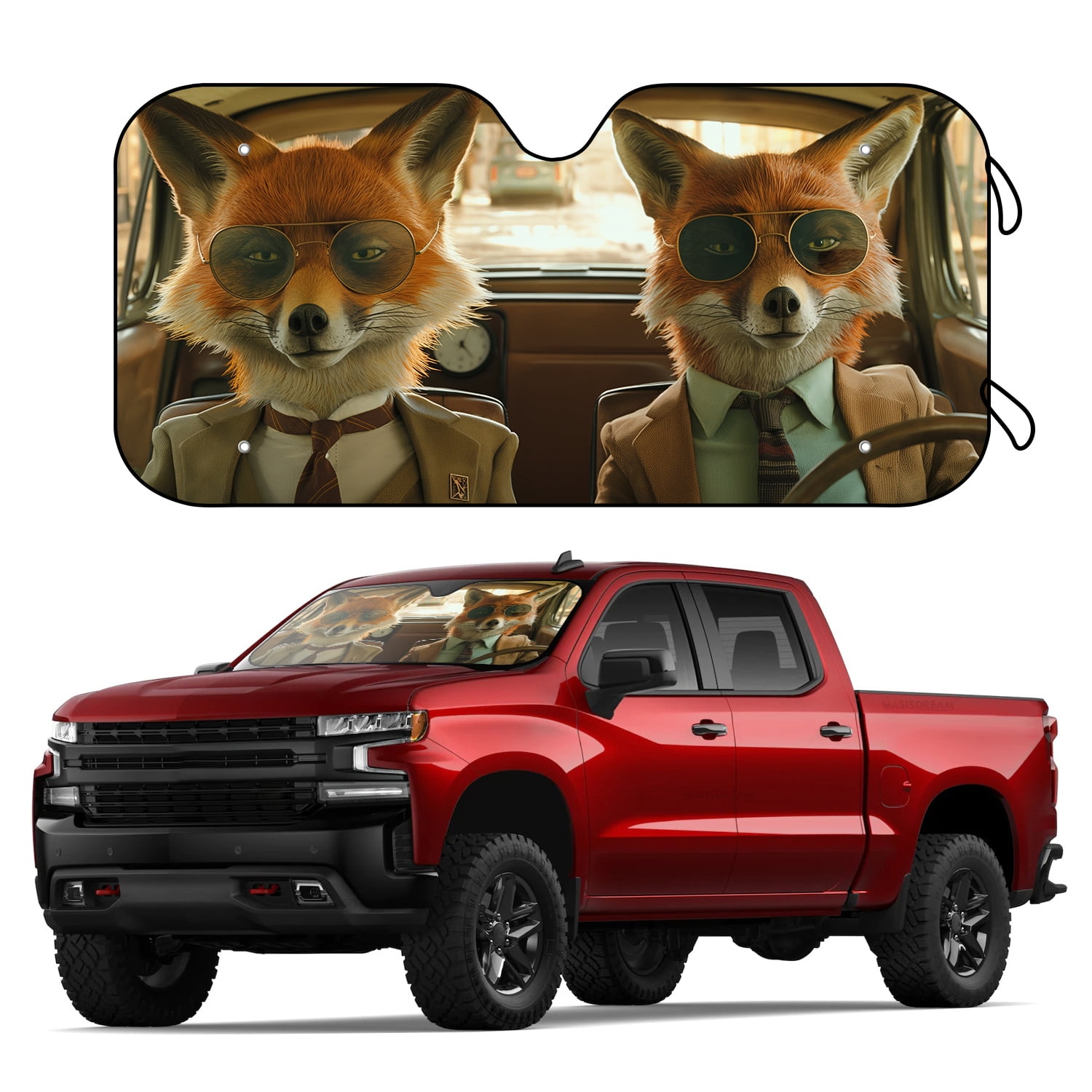 Oasisdream Fox Auto Visor Block Uv Rays Windshield Sunshade for RV SUV ...