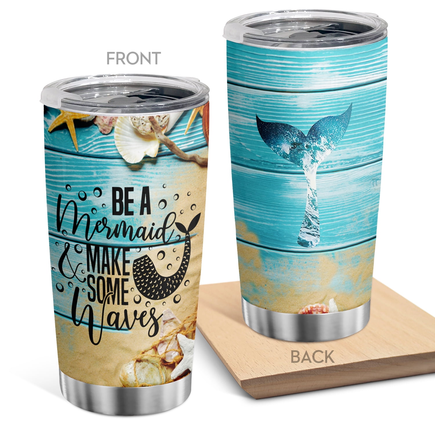 Oasisdream Mermaid Tail Print Tumbler with Lid 20oz Stainless Steel Double Wall Travel Mug ...