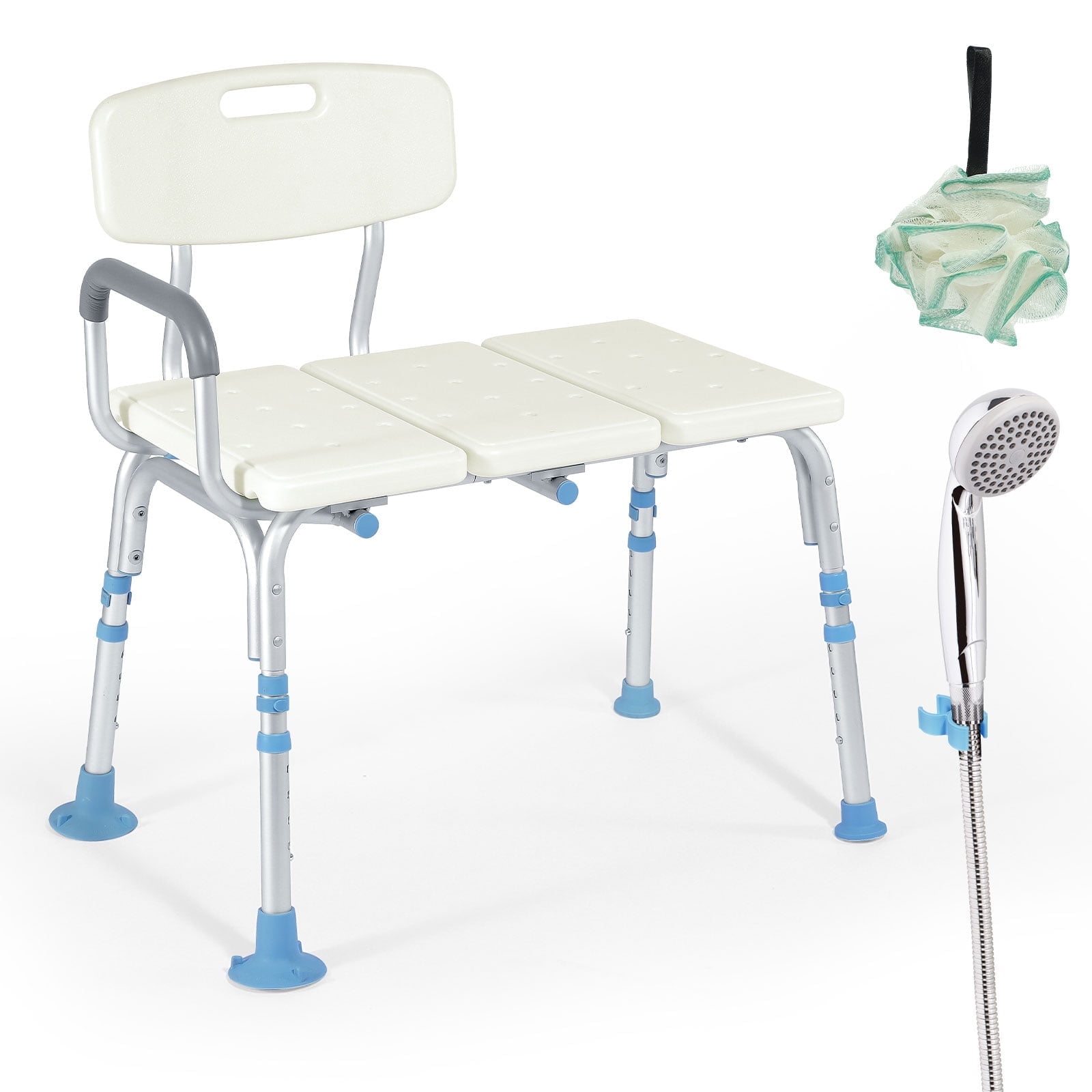 Oasisspace Transfer Bench Shower Chair Bonus Shower Puff Adjustable ...