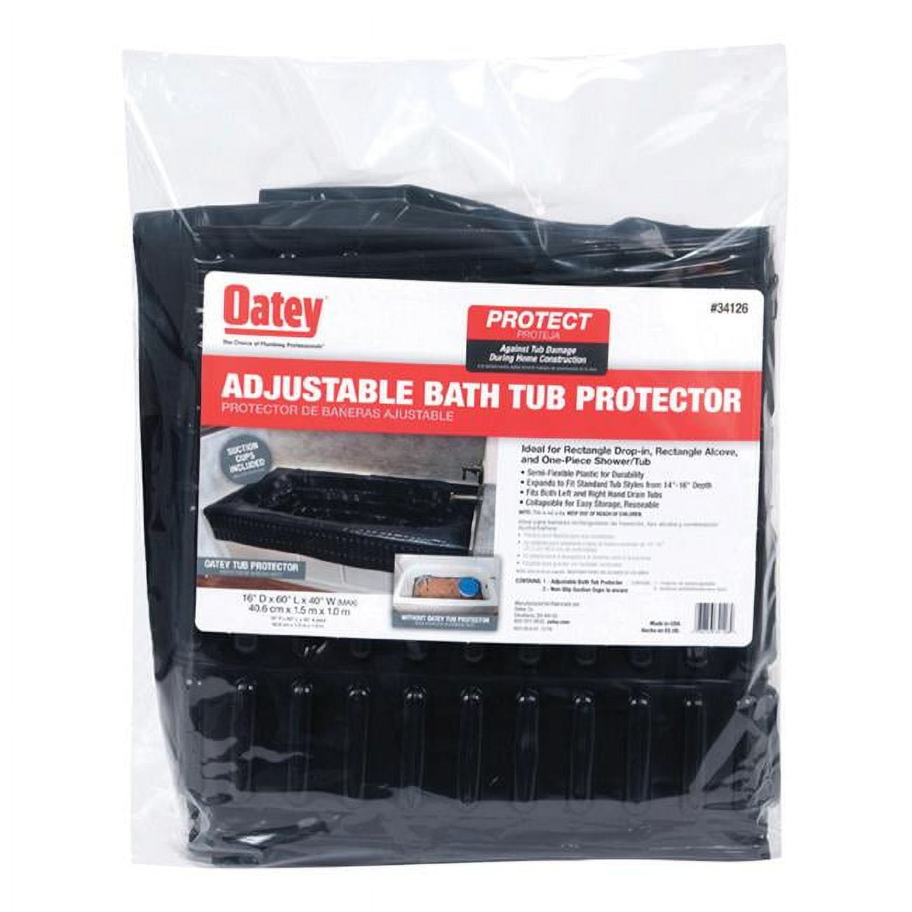 Oatey 16 x 40 x 60 in. Rectangular Adjustable Bath Tub Protector, Black ...