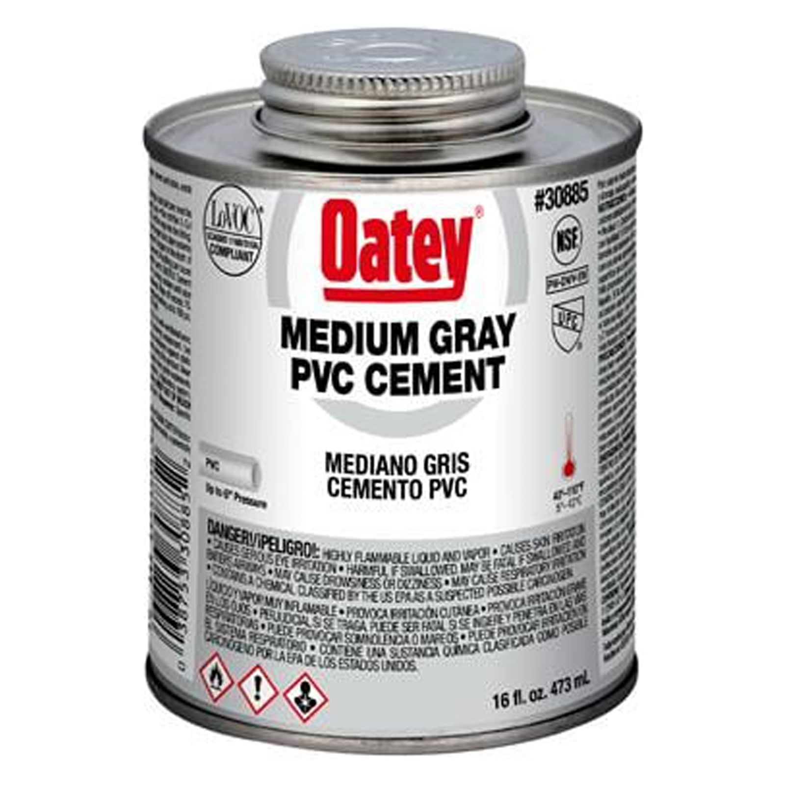 Oatey 30885V Gray Medium-Bodied PVC Pipe Cement, 16 oz. - Quantity 24 ...