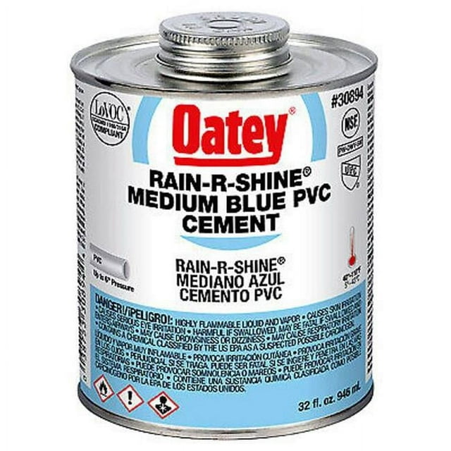 Oatey 30894V Rain-R-Shine Blue PVC Pipe Cement, Medium Bodied, 32 oz ...