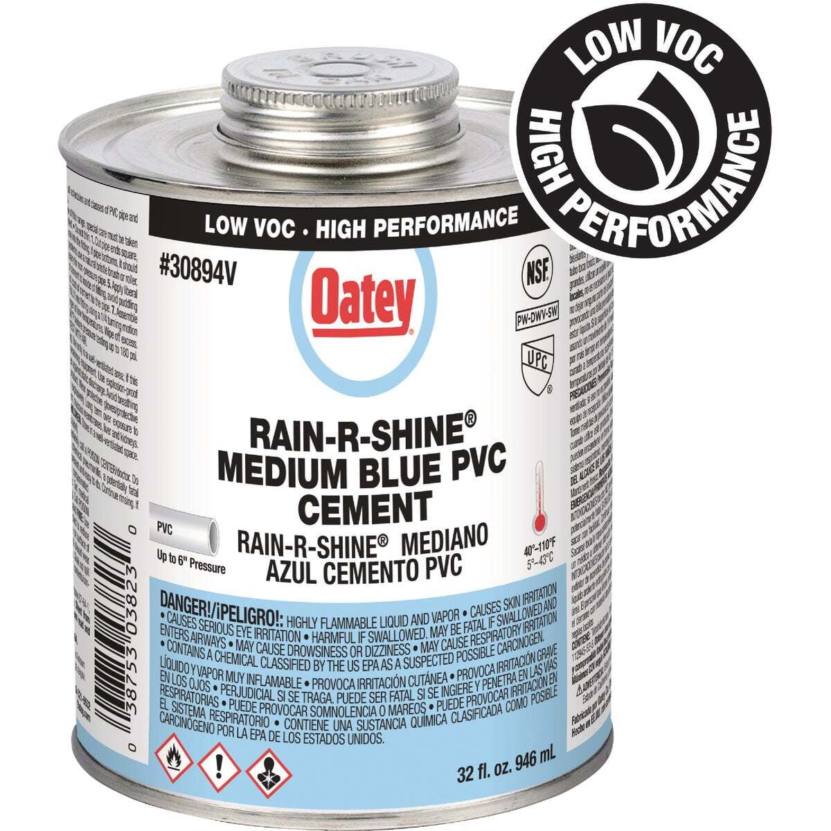 Oatey Rain-R-Shine 32 Oz. Low Voc Medium Bodied Blue PVC Cement 30894V ...
