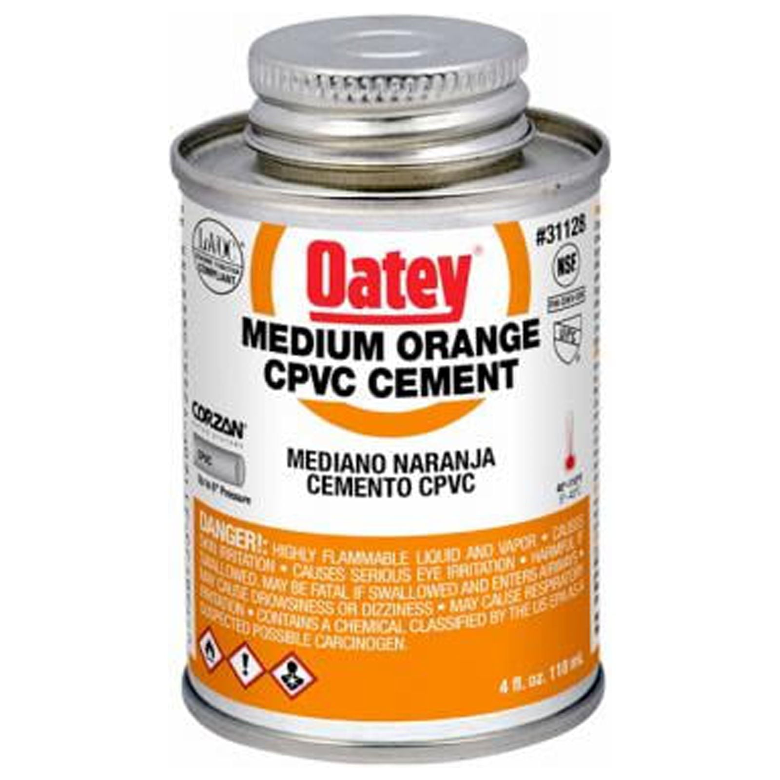 Oatey 31128 Orange Medium-Bodied CPVC Pipe Cement, 4 oz. - Quantity 24 ...