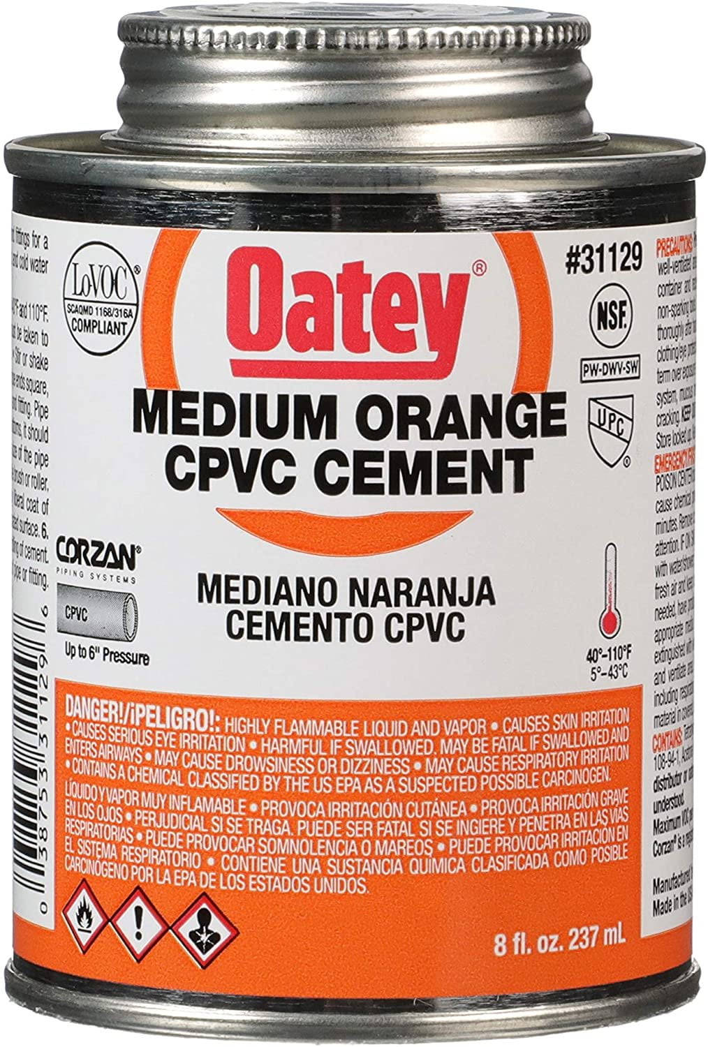 Oatey 31129 CPVC Medium Orange Cement 8-Ounce - Walmart.com