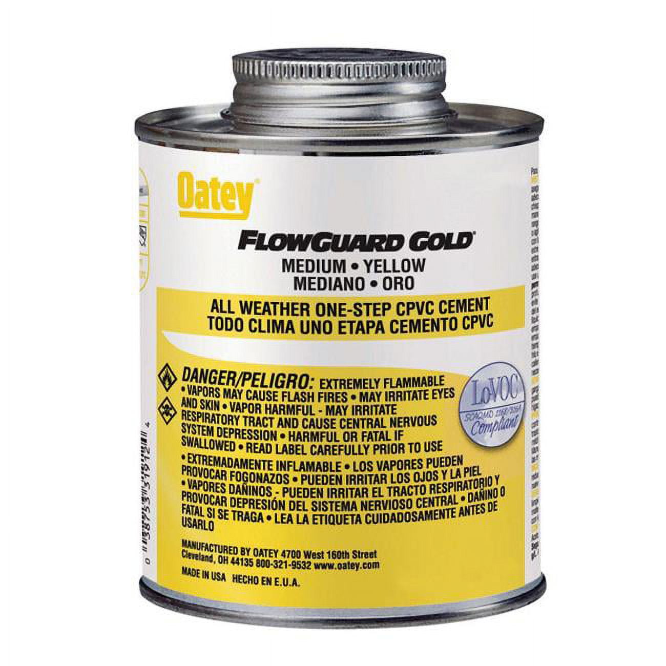 Oatey 31911 LO-V.O.C. CPVC Flowguard Gold 1-Step Yellow Cement, 8-Ounce ...