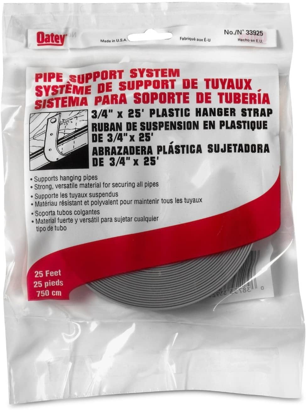 Oatey 33925 3/4" X 25' Gray Plastic Hanger Strap - Walmart.com
