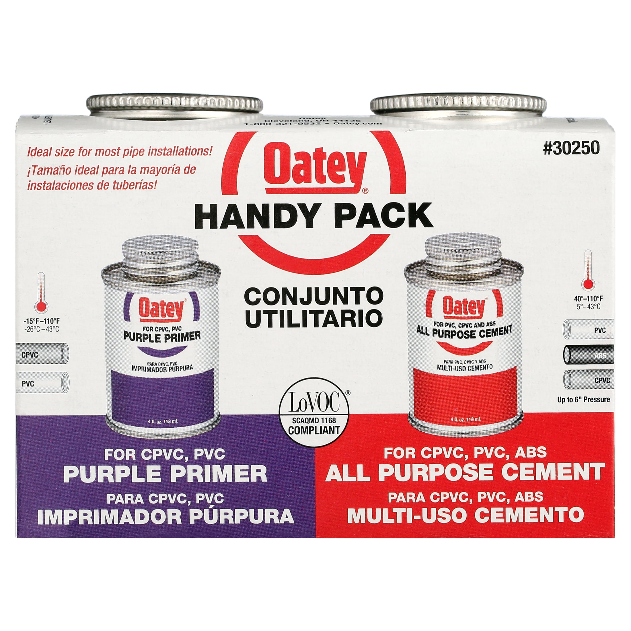Oatey Handy Pack Kit with 4 oz All-Purpose Cement and Purple Primer for ...