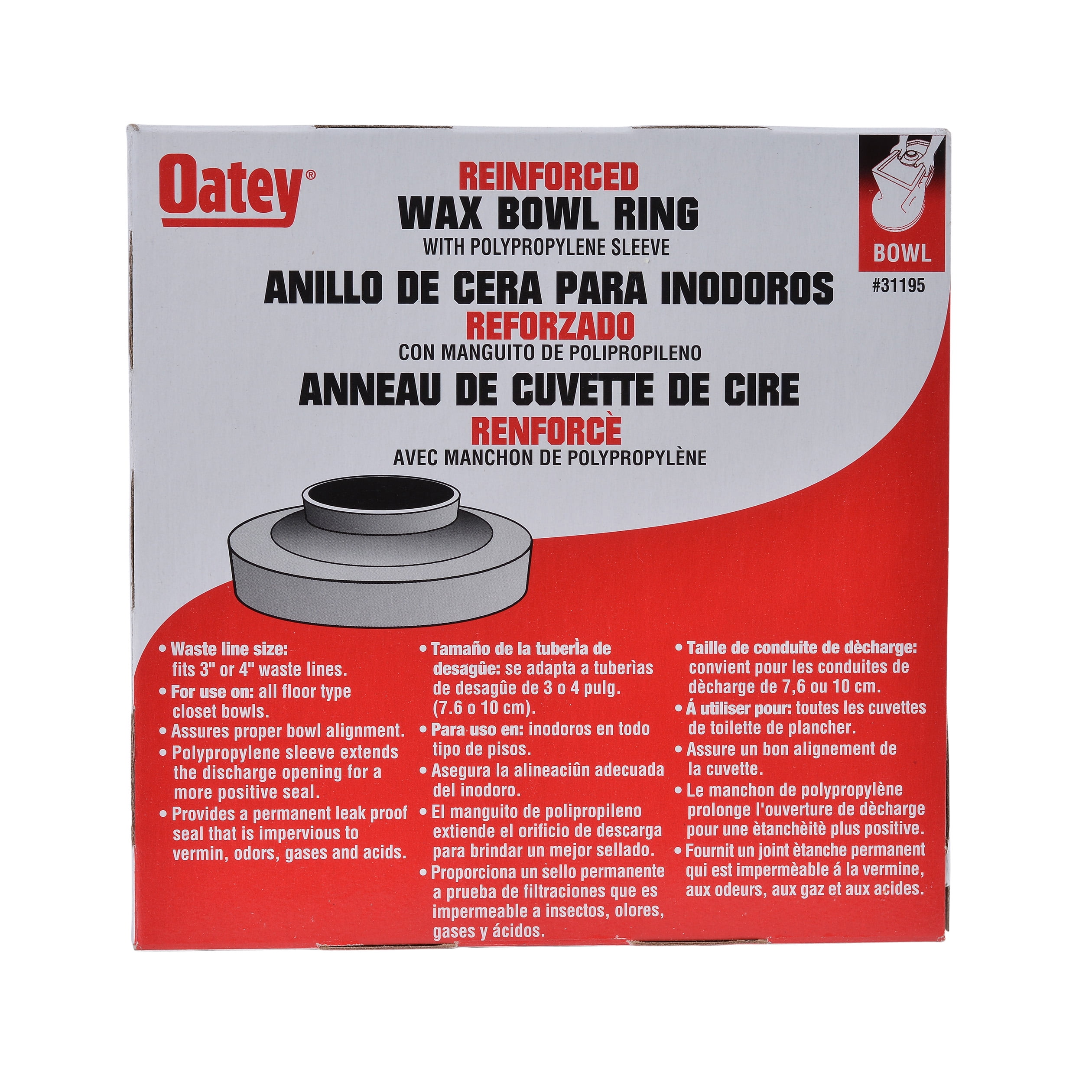 Oatey Reinforced Core Wax Bowl Ring with Polyethylene Sleeve - Walmart ...