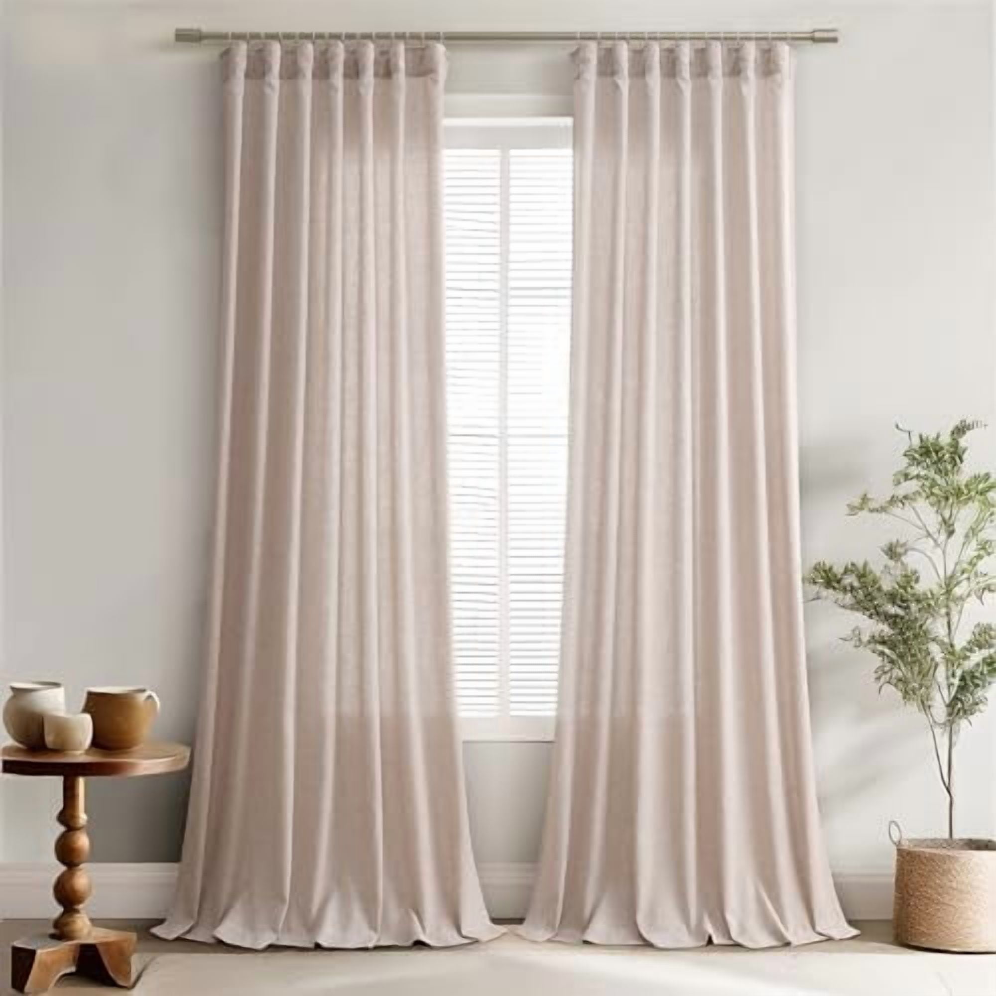 Oatmeal 108 Inch Length Linen Curtains 2 Panels Set Back Tab Farmhouse ...