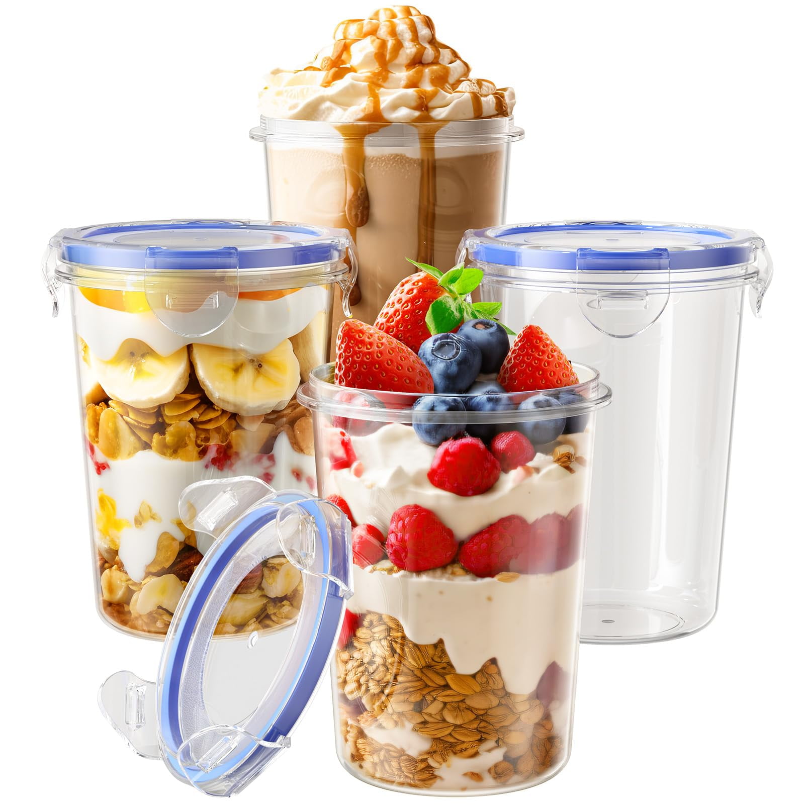 Oatmeal Containers 4 Pack 16oz, Leak Proof Overnight Oats Jars with ...