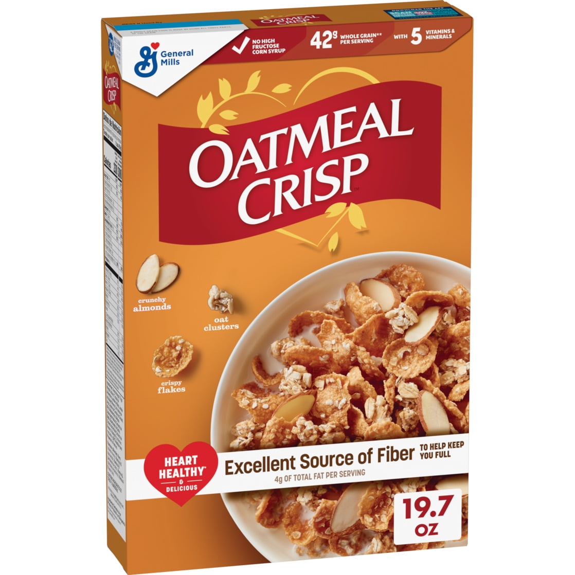 Oatmeal Crisp Heart Healthy Cereal, High Fiber Whole Grain Oatmeal and ...