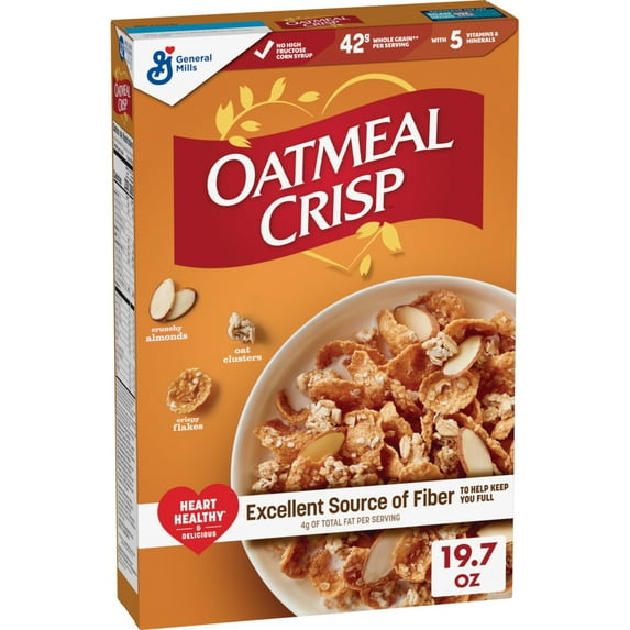 Oatmeal Crisp Heart Healthy Cereal, High Fiber Whole Grain Oatmeal and ...