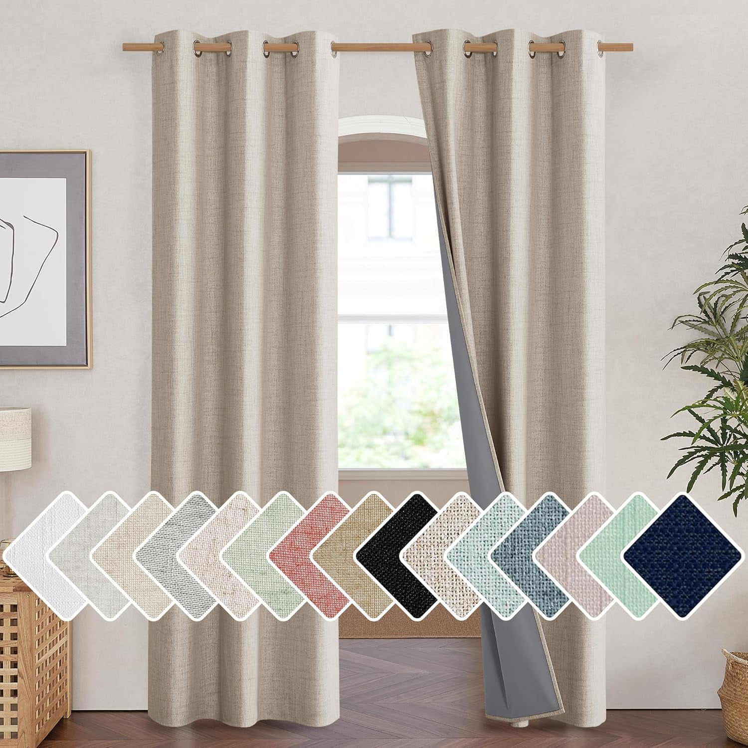 Oatmeal Full Blackout Boho-Chic Linen Curtains 84 Inch Long 2 Panels ...