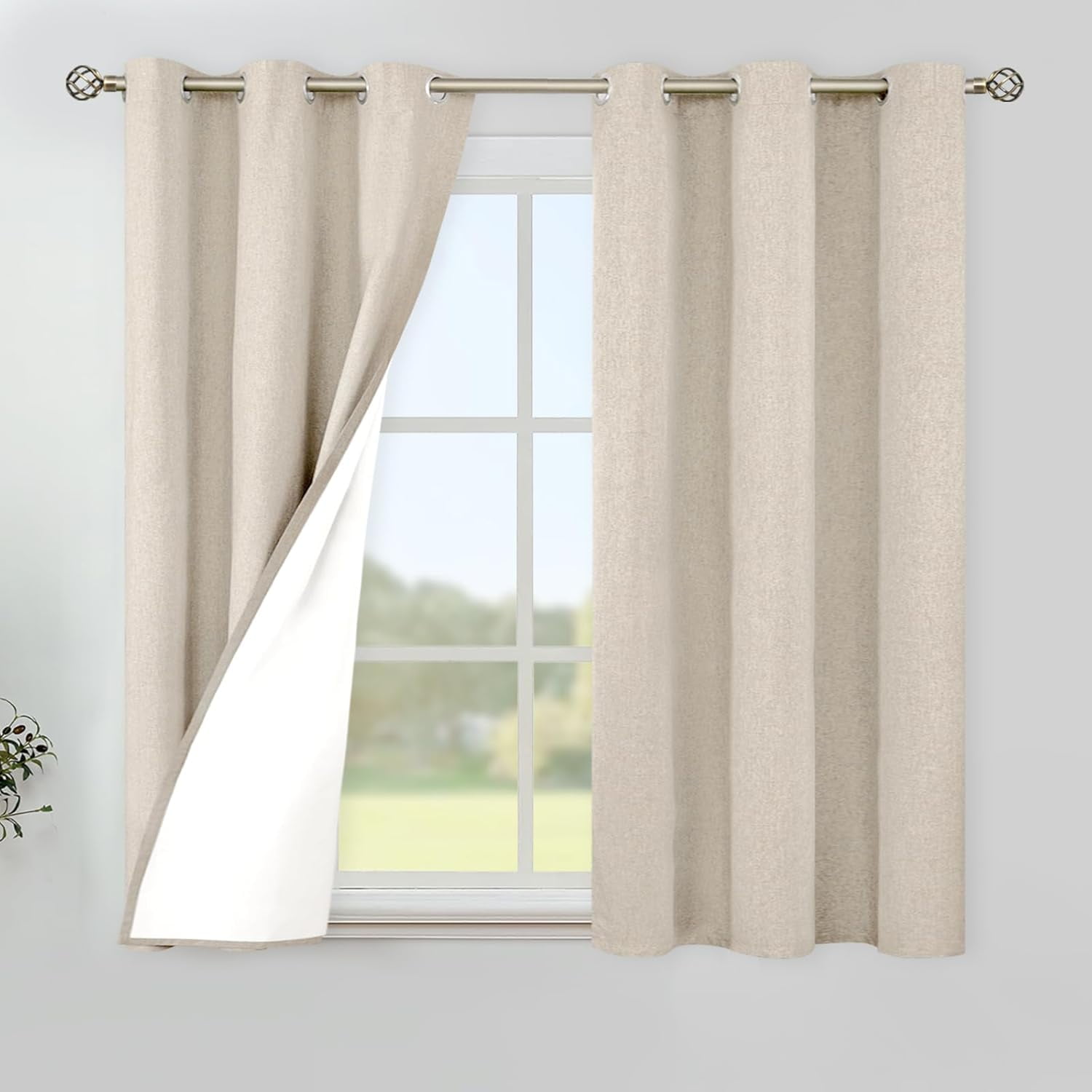 Oatmeal Linen 100% Blackout Curtains 40 Inch Length for Bedroom Kitchen ...