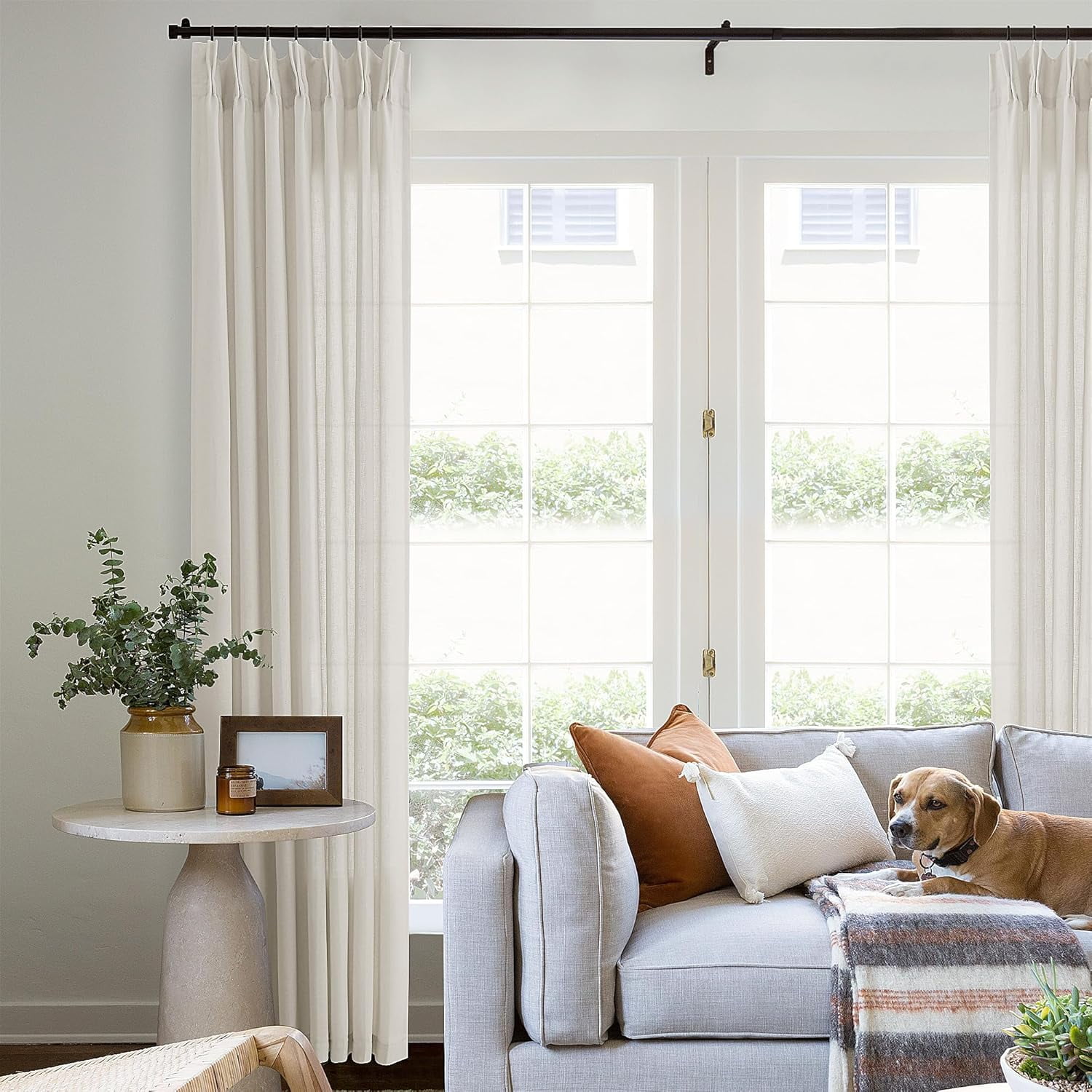 Oatmeal Linen Curtains 102 Inches Long Pinch Pleat Draps for Living ...