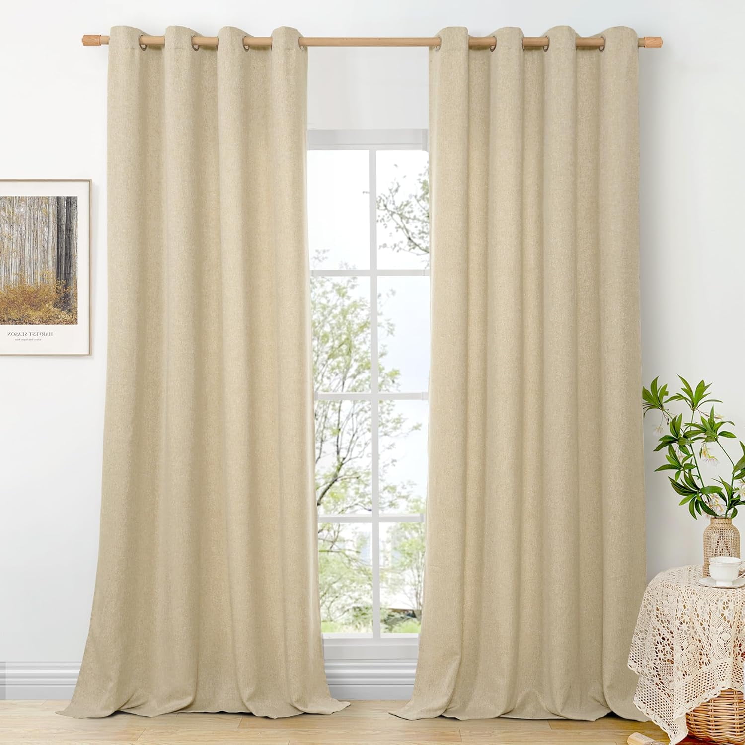Oatmeal Linen Curtains for Bedroom 63 Inch Length, No See Through ...