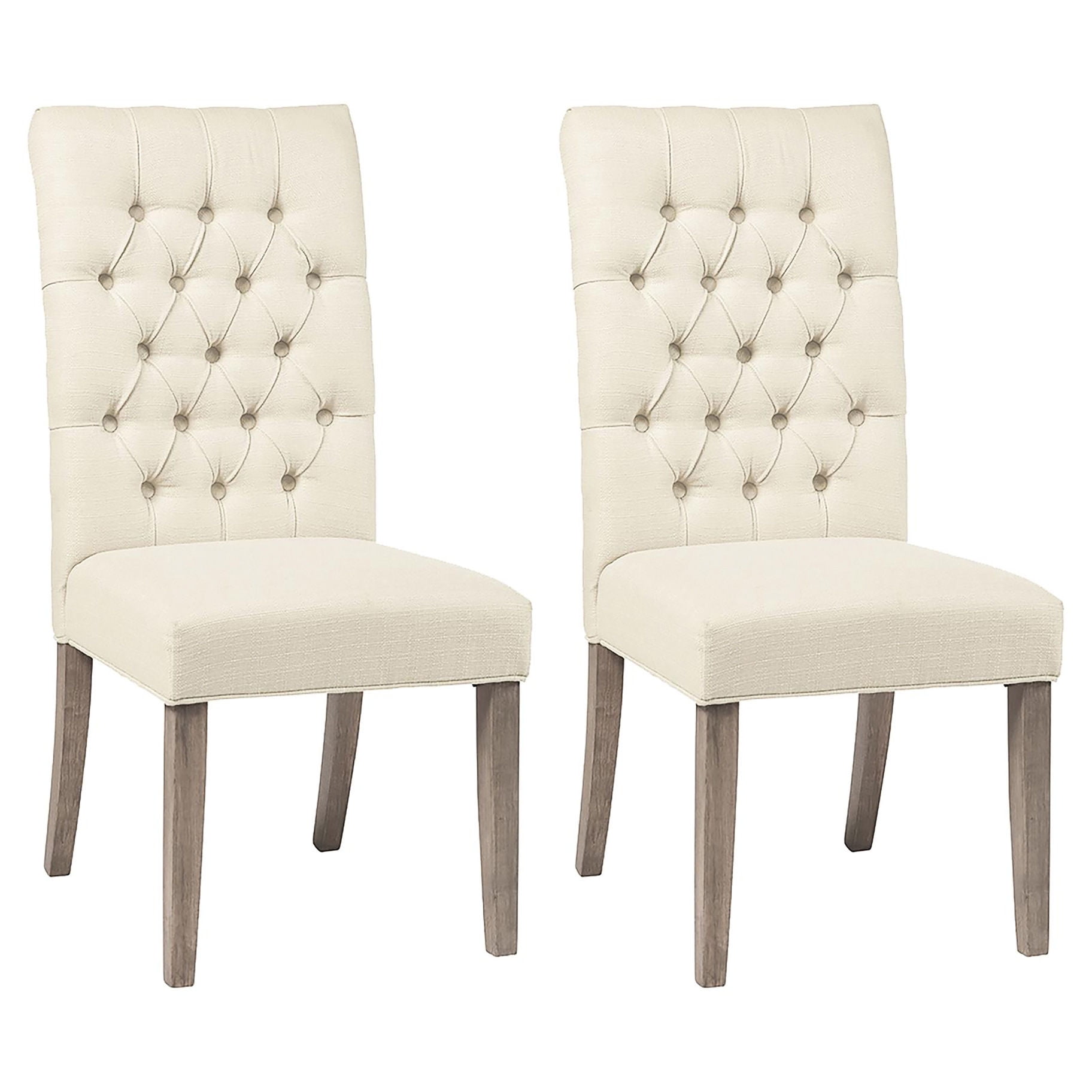 Oatmeal Linen-like Fabric Tufted Back Parson Side Chairs Set of 2 ...