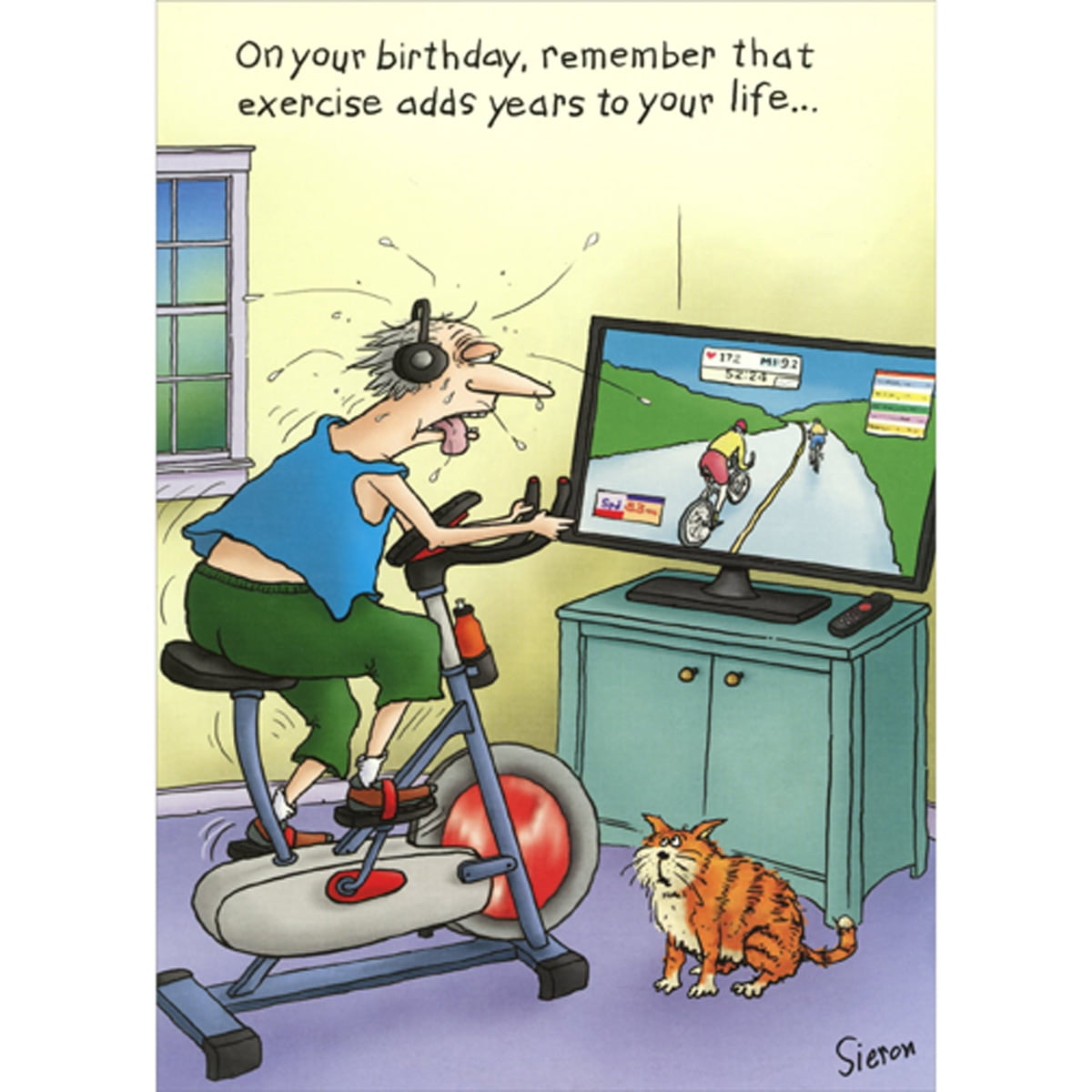 Oatmeal Studios Man Riding Exercise Bike: Adds Years to Your Life ...