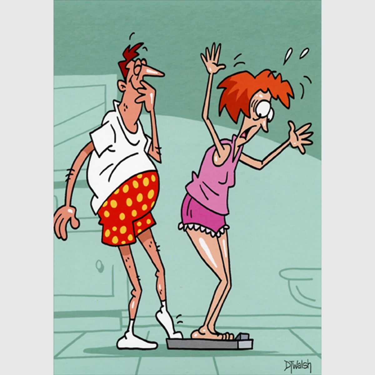 Oatmeal Studios Man Stepping On Woman's Scale Feminine Funny / Humorous ...