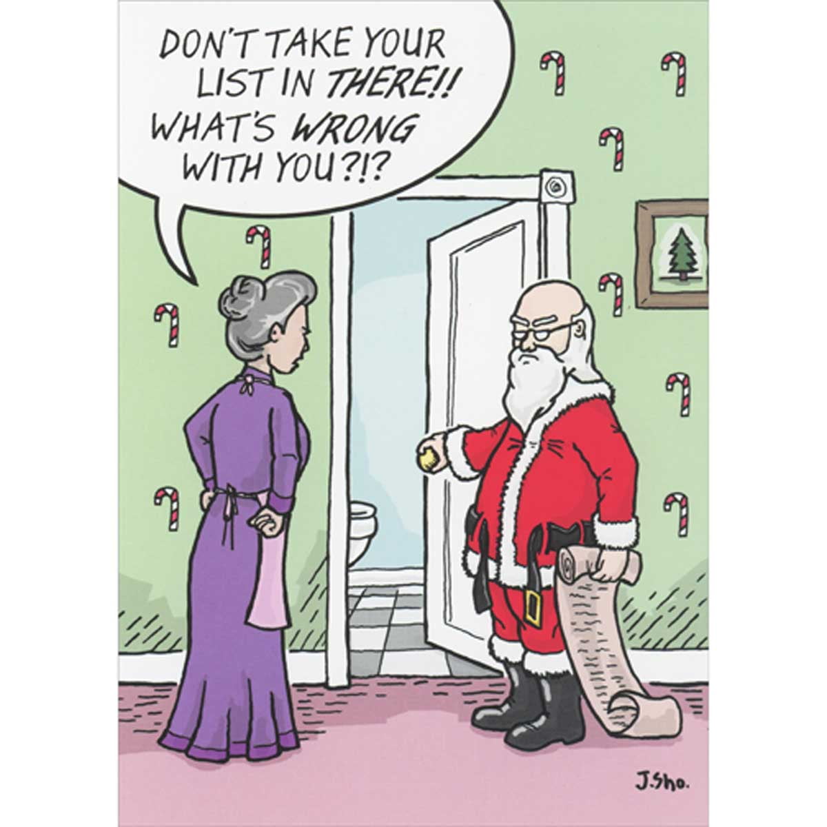 Oatmeal Studios Santa Taking Naughty and Nice List Into Bathroom Funny ...