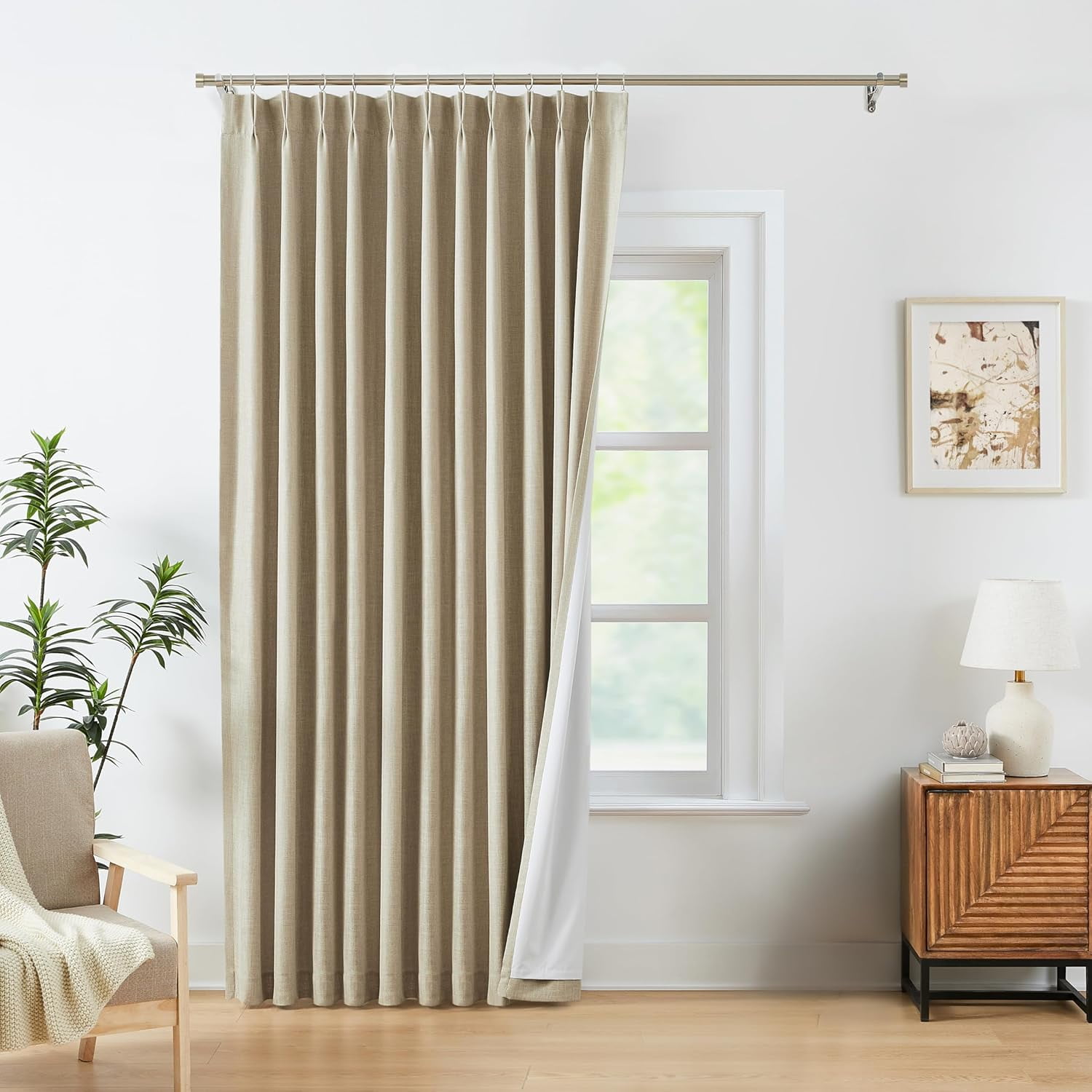 Oatmeal Tan Bailey Pinch Pleated Full Blackout Curtain Panels 84 Inches ...