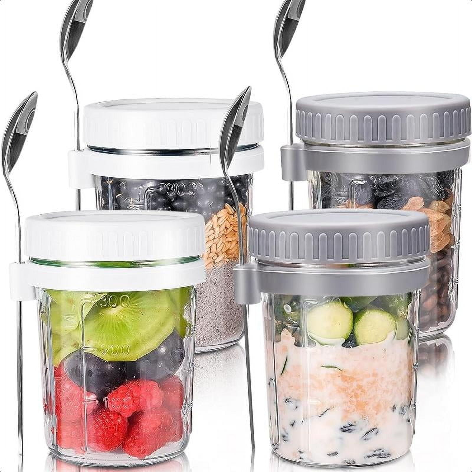 Oats Containers with Lids and Spoons, 16 oz Glass Mason Overnight Oats Jars, Large Capacity ...