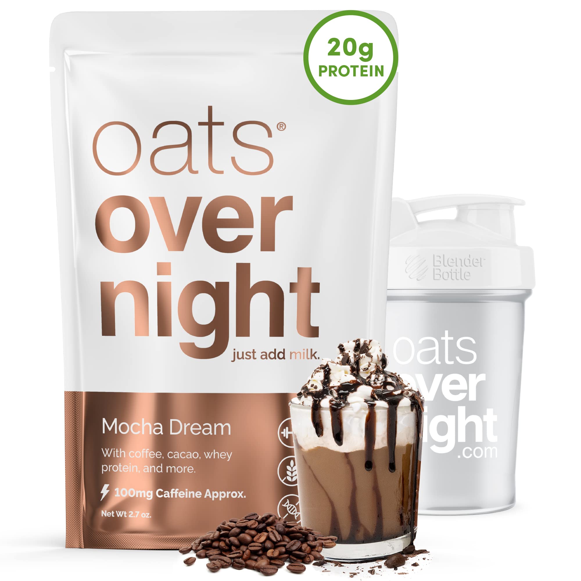 Oats Overnight - Mocha BDF32 Dream - 20g Protein, High Fiber Breakfast Shake 100mg Caffeine ...