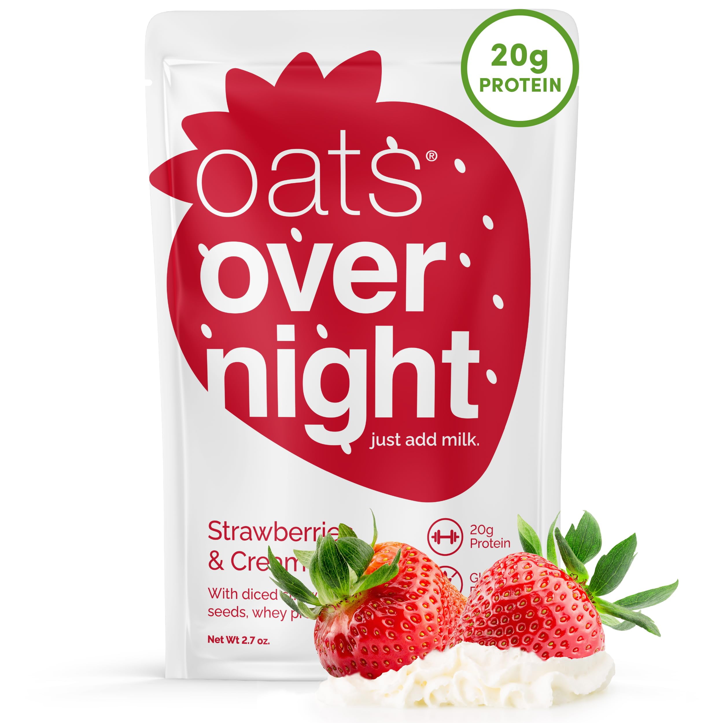 Oats Overnight - Strawberries & Cream SMR- 20g Protein, High Fiber Breakfast Shake - Gluten Free ...