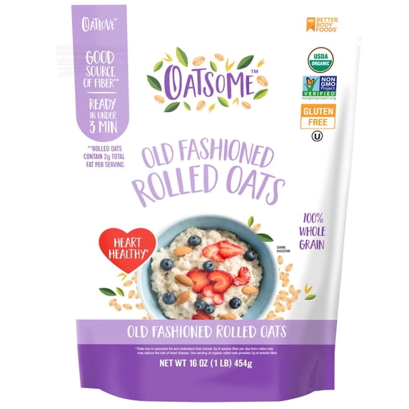 Oatsome Organic Gluten-Free Rolled Oats 1lb Bag Heart-Healthy Whole ...