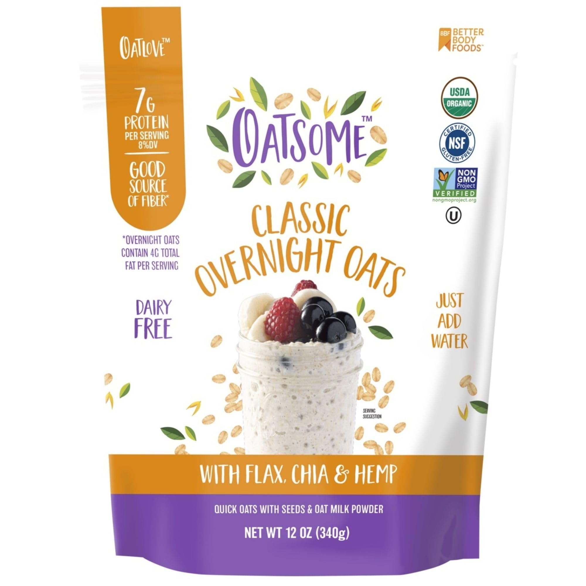 Oatsome Organic Overnight Oats with Chia, Flax, H2FSD& Hemp, Gluten ...