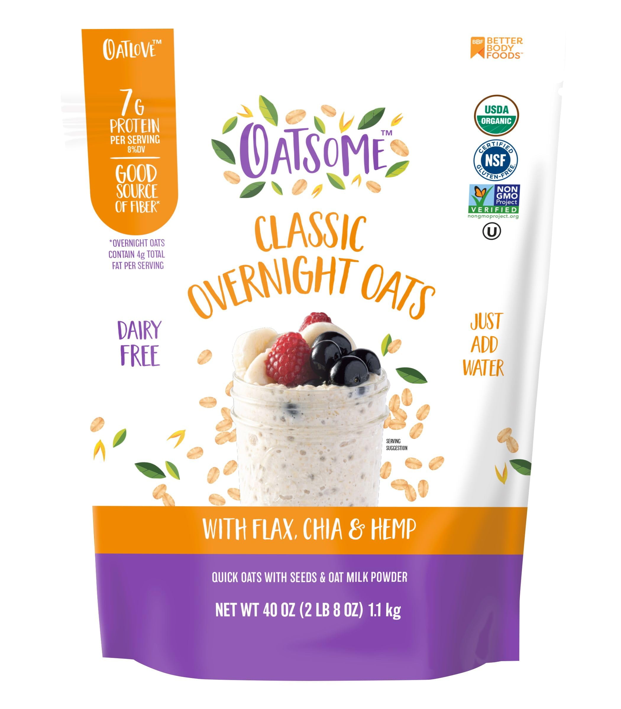 Oatsome Organic Overnight Oats with Chia, BSL1 Flax, & Hemp, Gluten ...