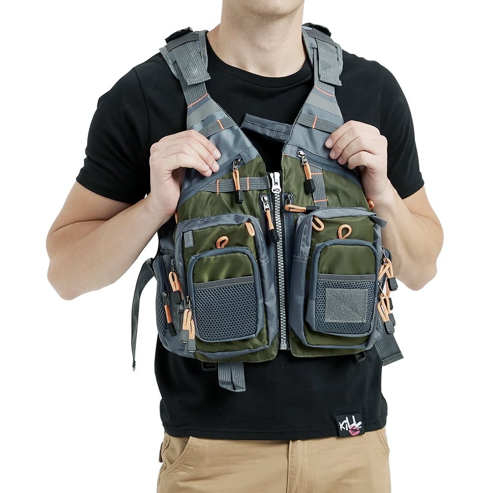 Obcursco Adjustable Size Fly Fishing Vest Pack with Breathable Mesh ...