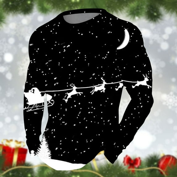 Obersheen Men's Christmas Shirts Long Sleeve Crewneck T-Shirt ...