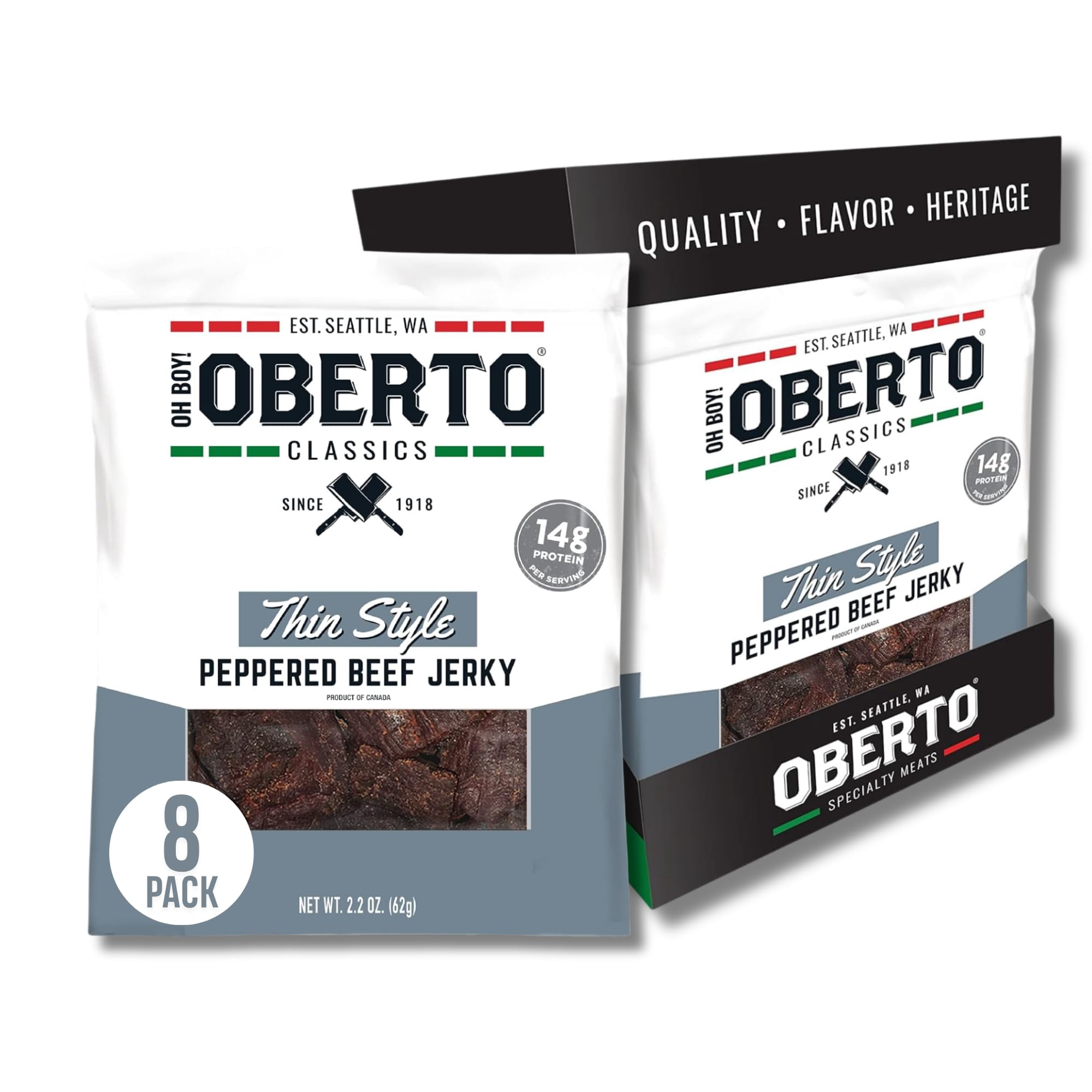 Oberto Classics Thin Style MZF22 Beef Jerky, Peppered No Artificial ...