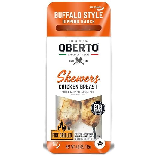 Oberto Fully Cooked Seasoned Buffalo Chicken Skewers, 4 Ounce -- 30 per ...