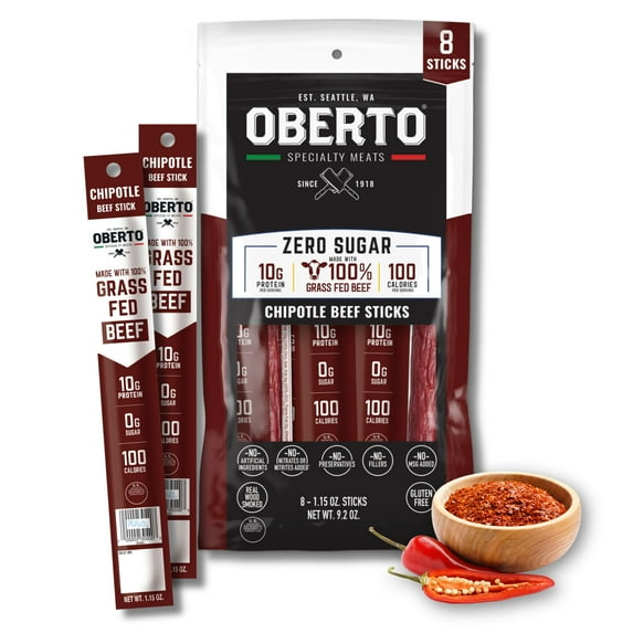 Oberto Grass Fed Beef AIF9 Sticks - Chipotle, Zero No Artificial ...