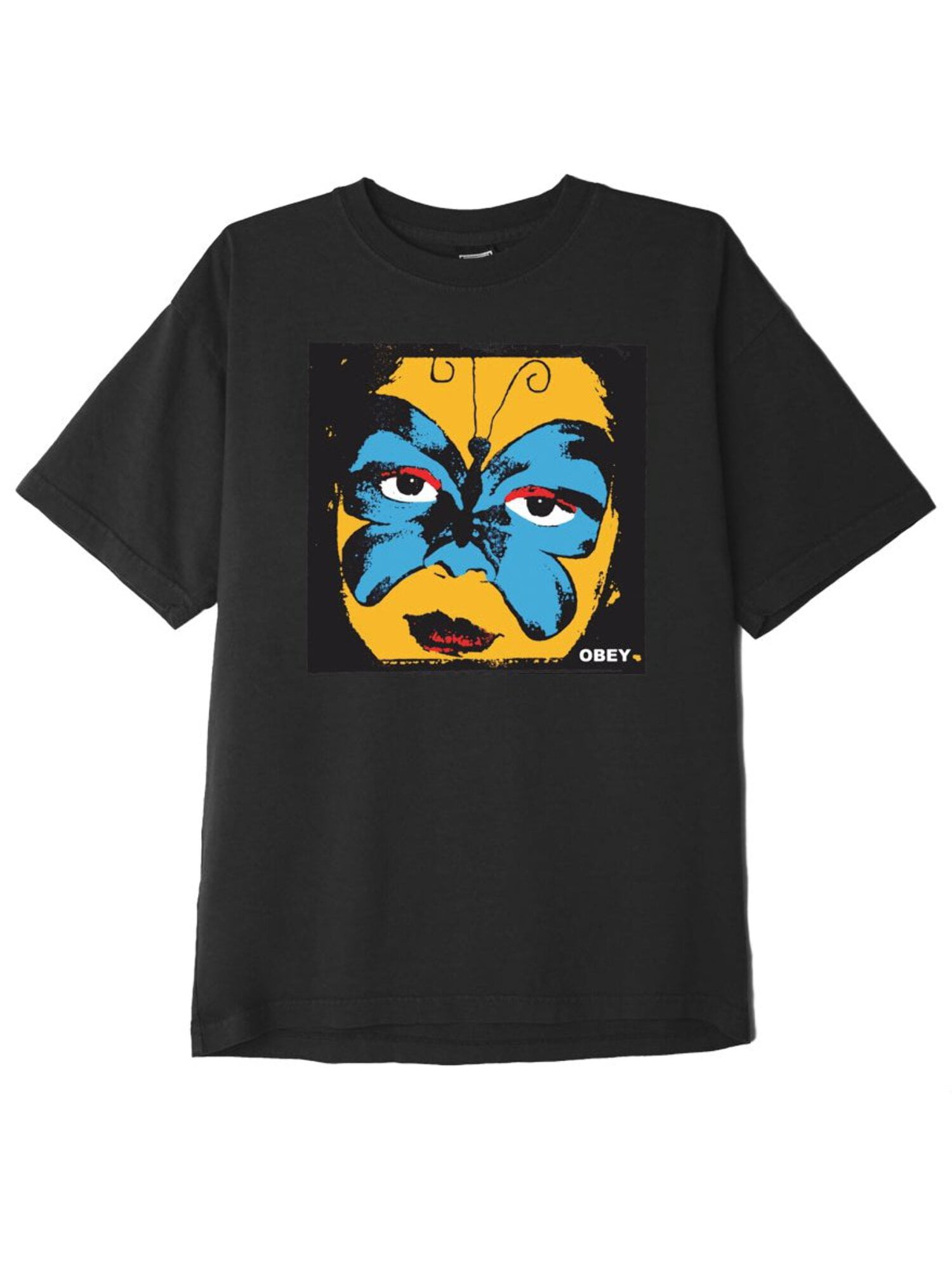 Obey Mens Butterfly Mask Heavyweight T-Shirt Pigment Faded Black ...