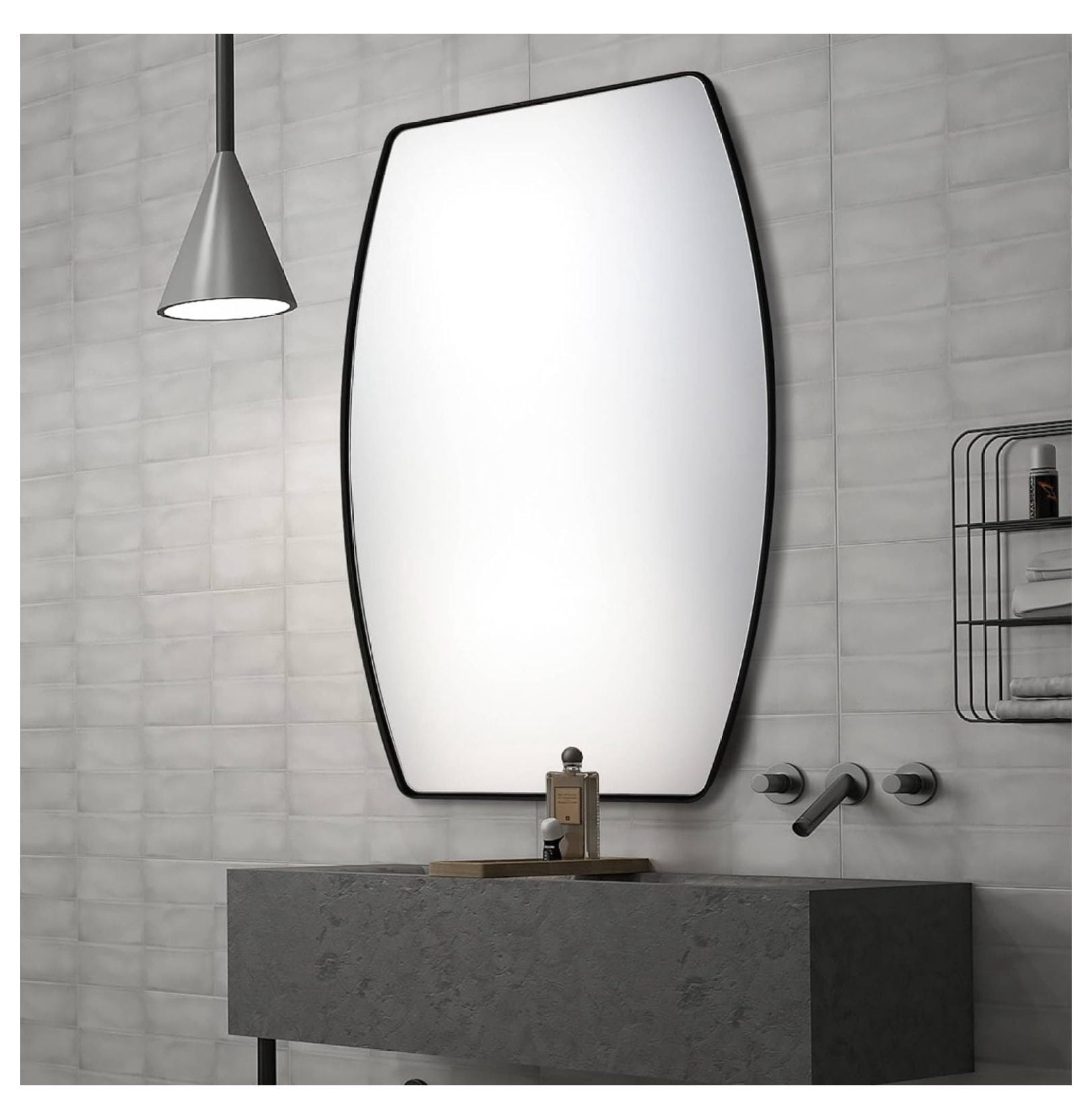 Oblong Black Rectangle Large Framed Wall Mirror with Angled Beveled ...