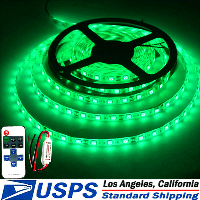 Obndvu Green 16.4ft LED Strip Lights Kit with RF Remote 2835 Tape ...