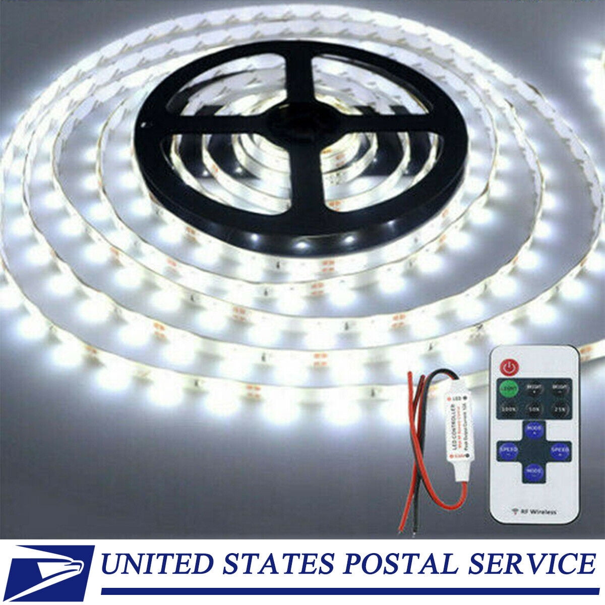 Obndvu White 16.4ft LED Strip Lights Kit with RF Remote 2835 Tape ...