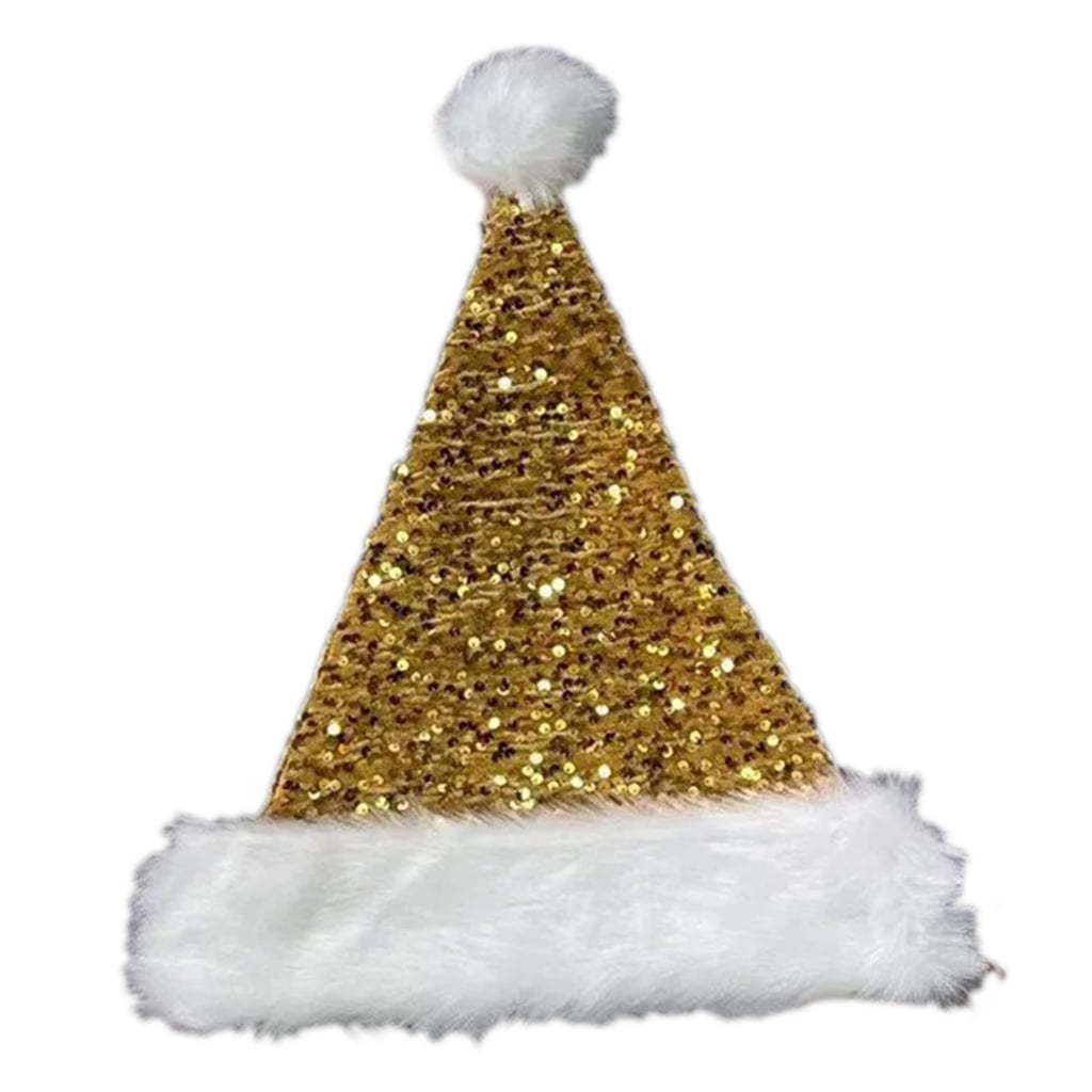 Hukai Christmas Santa Hat Sequins and White Furry Brim for Christmas ...