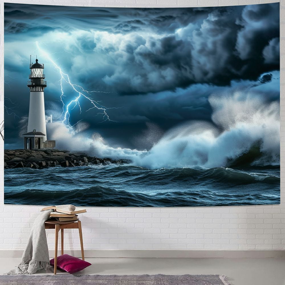 Obrewy Lighthouse Storm Clouds Tapestry Wall Hanging Decor for Dorm ...