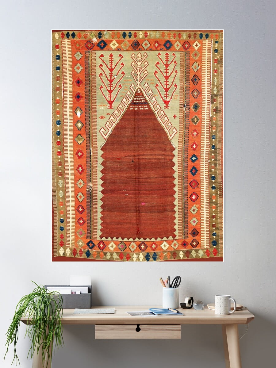 Obruk Antique Turkish Niche Kilim Print Poster Wall Art, Modern Wall ...