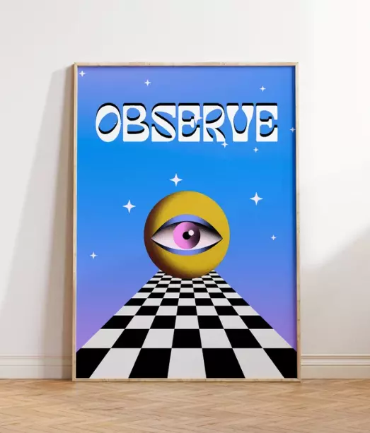Observe Eye Trippy Print - Checkerboard 90S Poster, All Seeing Eye NO ...